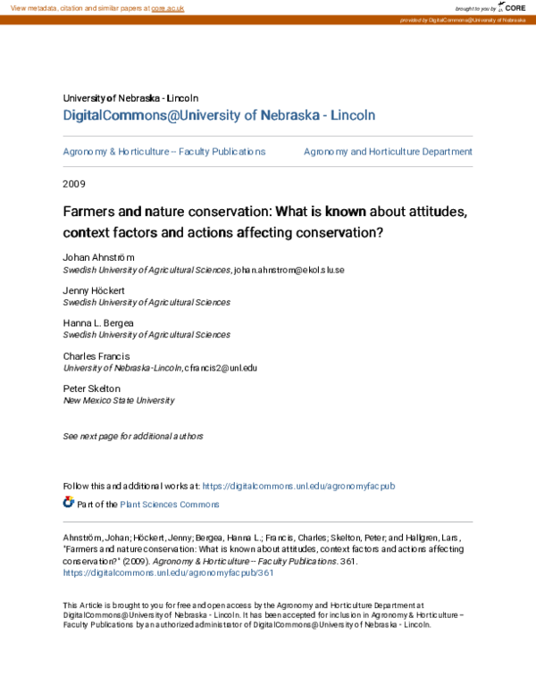 (PDF) Farmers and nature conservation: What is known about attitudes ...