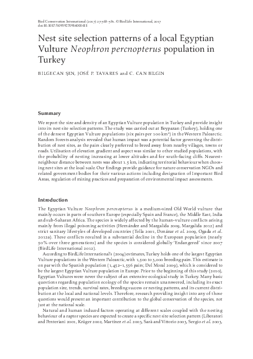 (PDF) Nest site selection patterns of a local Egyptian Vulture Neophron ...