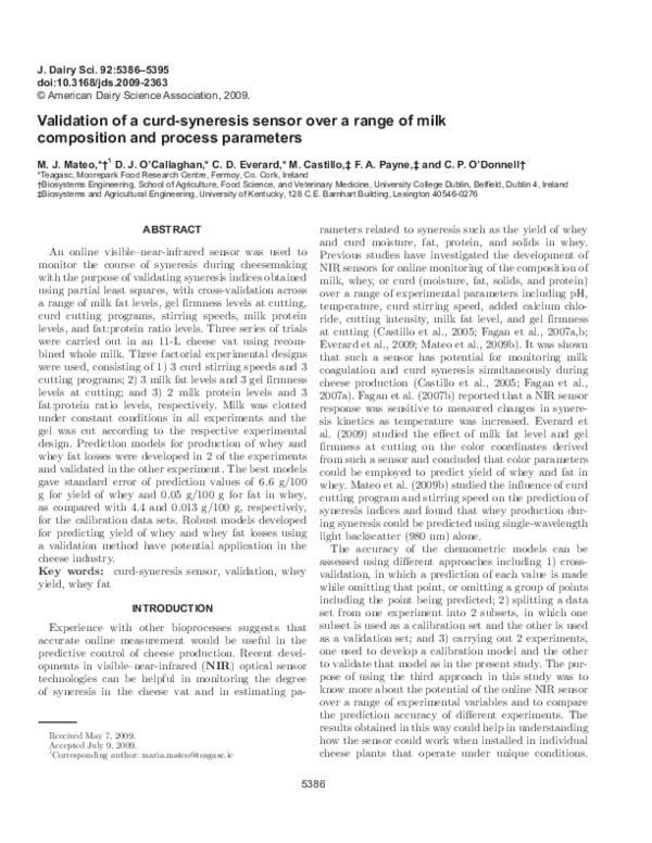 (PDF) Validation of a curd-syneresis sensor over a range of milk ...