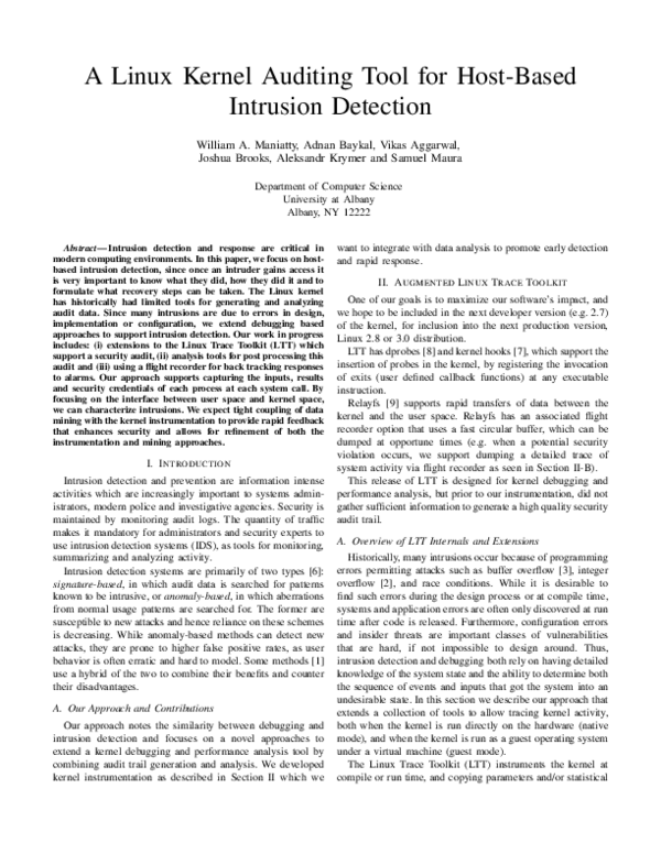 Pdf A Linux Kernel Auditing Tool For Host Based Intrusion Detection