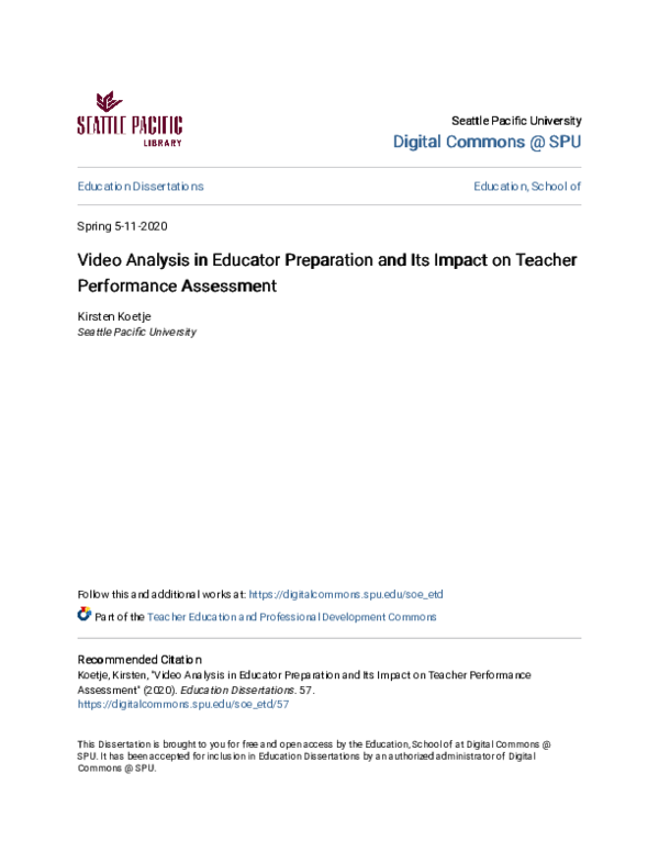 (PDF) Video Analysis in Educator Preparation and Its Impact on Teacher Performance Assessment