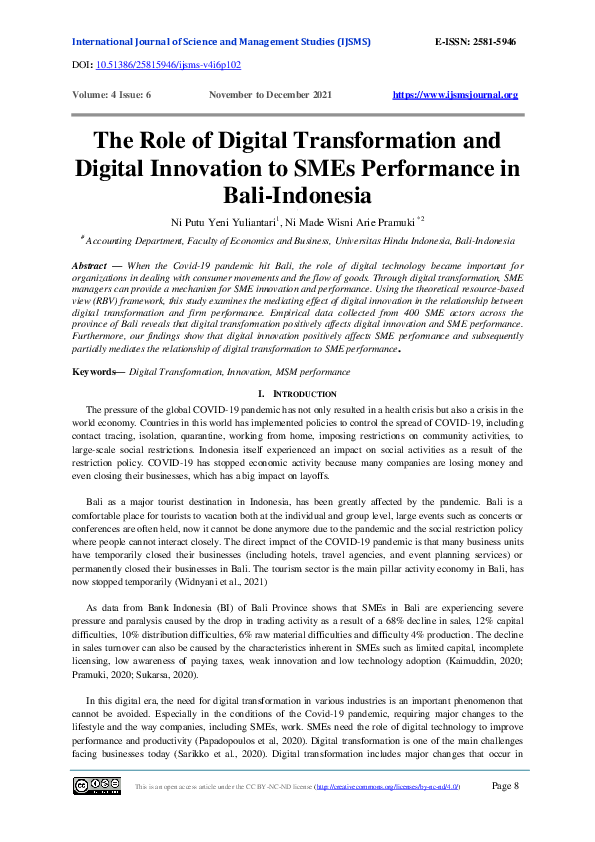 (PDF) The Role of Digital Transformation and Digital Innovation to SMEs ...