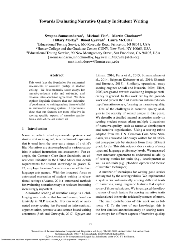 (PDF) Towards Evaluating Narrative Quality In Student Writing (PDF) Towards Evaluating Narrative Quality In Student Writing