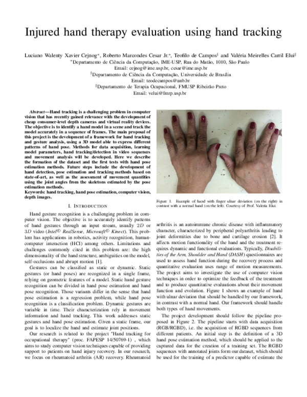 (PDF) Injured hand therapy evaluation using hand tracking