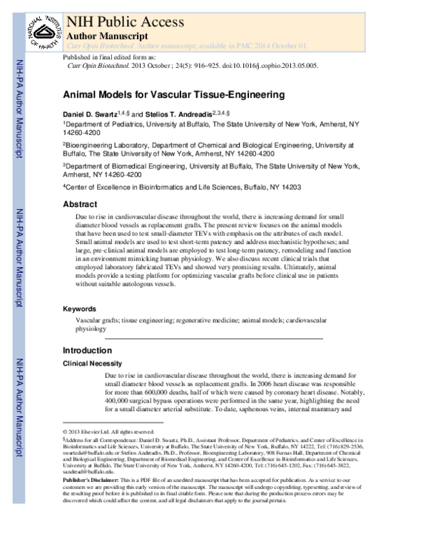 (PDF) Animal models for vascular tissue-engineering