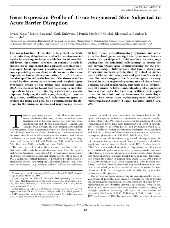 (PDF) Gene Expression Profile of Tissue Engineered Skin Subjected to ...