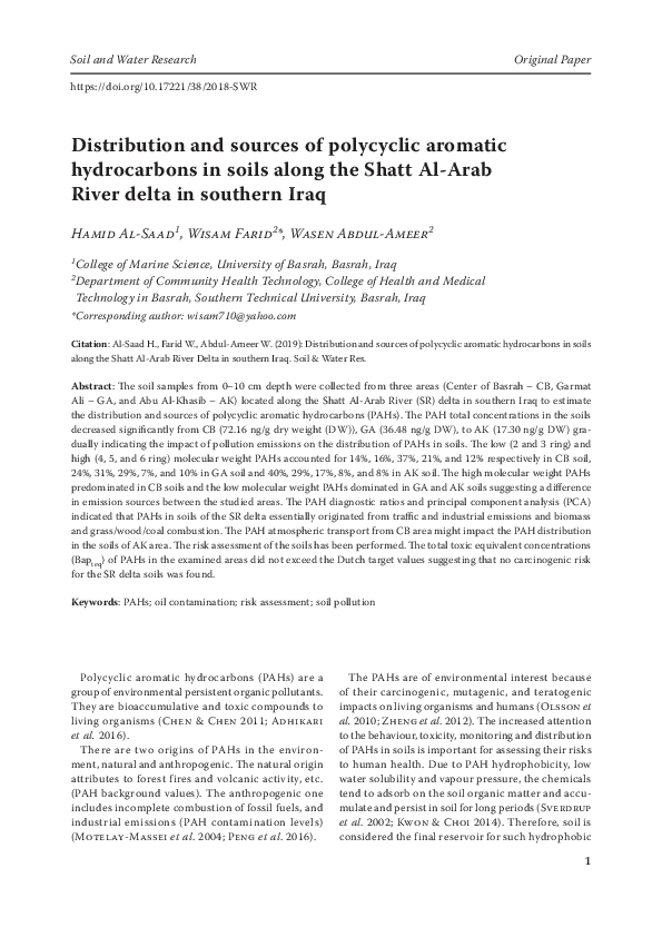 (PDF) Distribution and sources of polycyclic aromatic hydrocarbons in soils along the Shatt Al ...