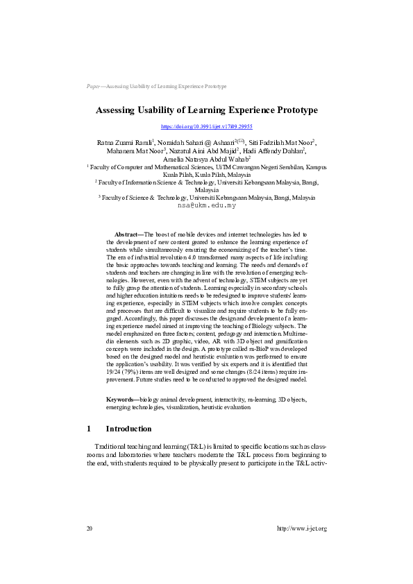 (PDF) Assessing Usability of Learning Experience Prototype