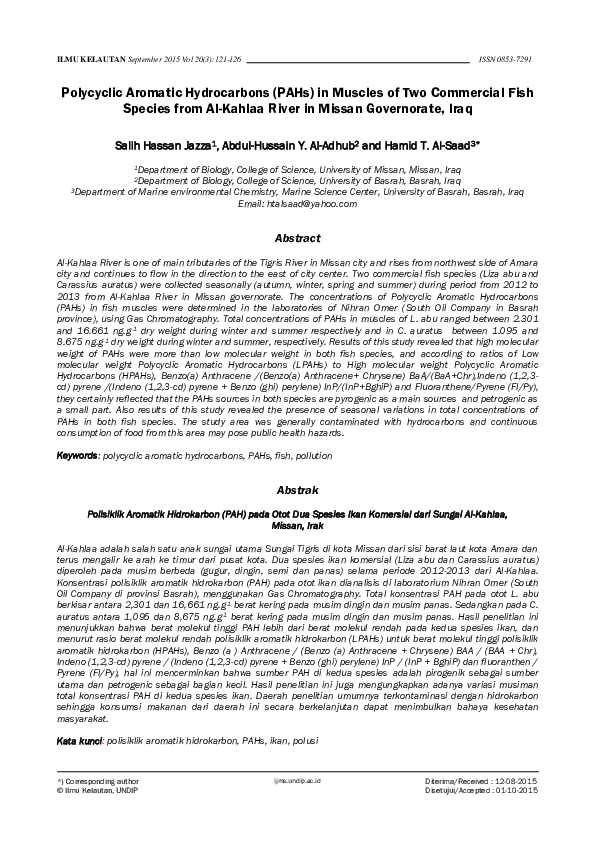 (PDF) Polycyclic Aromatic Hydrocarbons (PAHs) in Muscles of Two Commercial Fish Species from Al ...