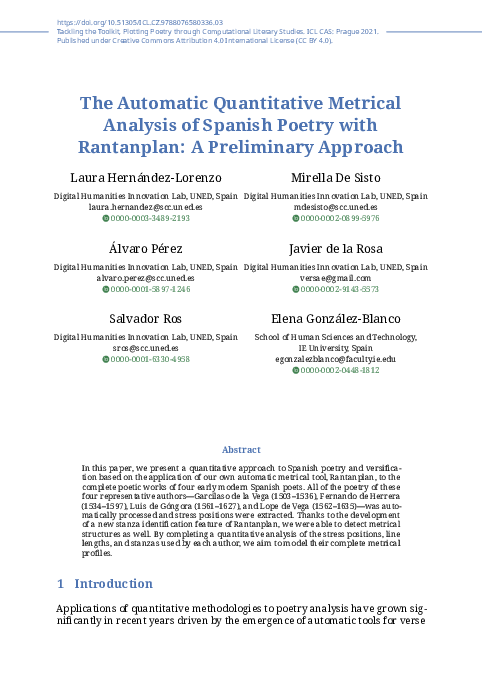 (PDF) The Automatic Quantitative Metrical Analysis of Spanish Poetry ...