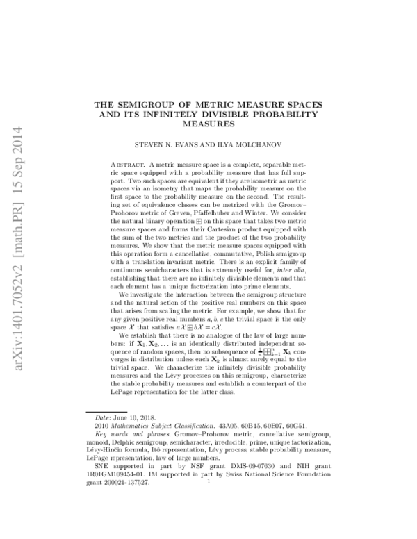 (PDF) The semigroup of metric measure spaces and its infinitely ...