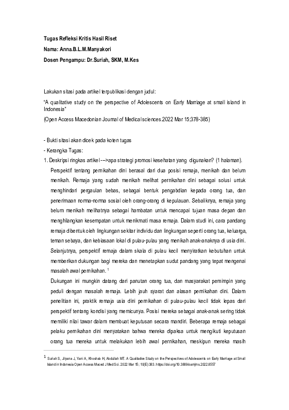 (PDF) Tugas Refleksi Kritis Hasil Riset