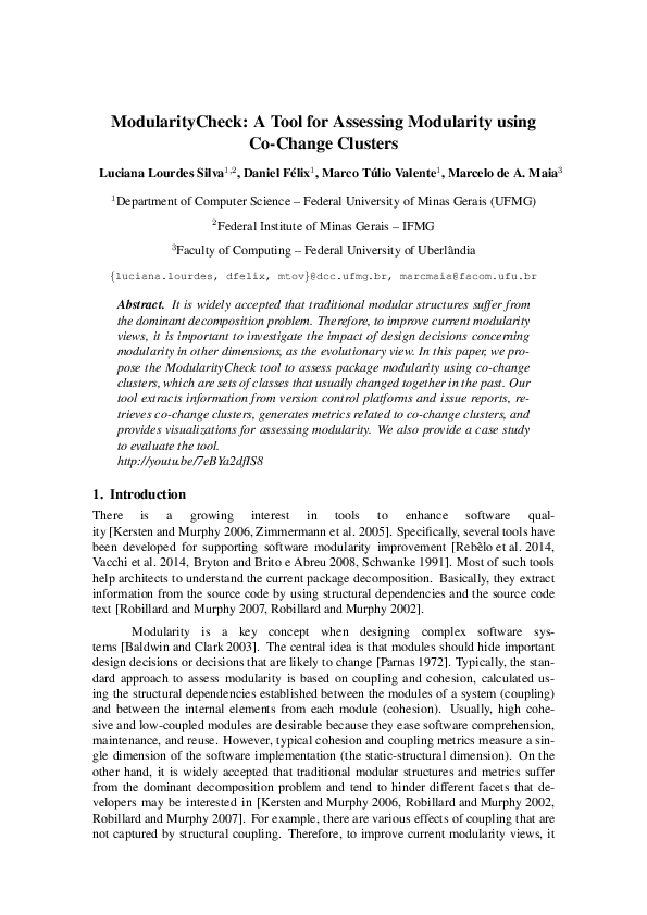 (PDF) ModularityCheck: A Tool for Assessing Modularity using Co-Change Clusters