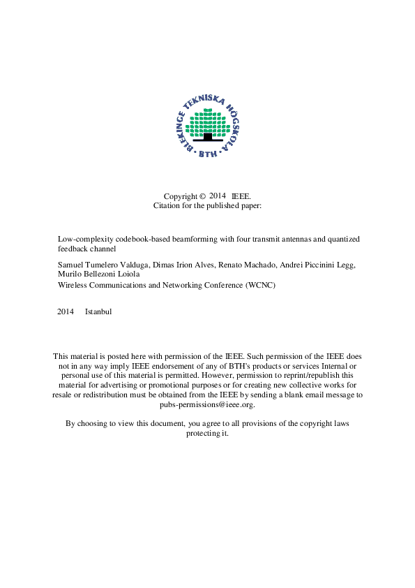 Pdf Low Complexity Codebook Based Beamforming With Four Transmit Antennas And Quantized
