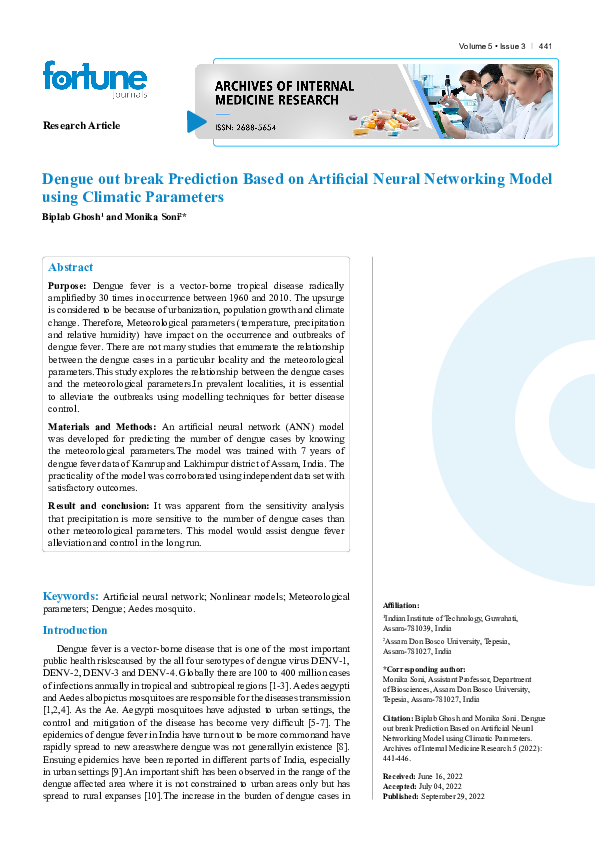 Pdf Dengue Out Break Prediction Based On Artificial Neural Networking Model Using Climatic