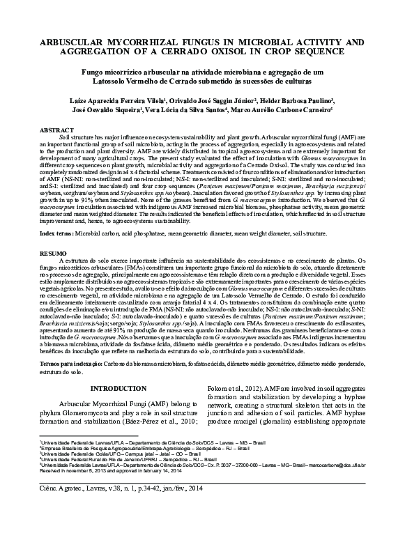 (PDF) Arbuscular mycorrhizal fungus in microbial activity and aggregation of a Cerrado Oxisol in ...
