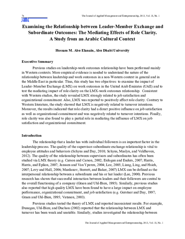 (PDF) Examining the Relationship between Leader-Member Exchange and Subordinate Outcomes: The ...