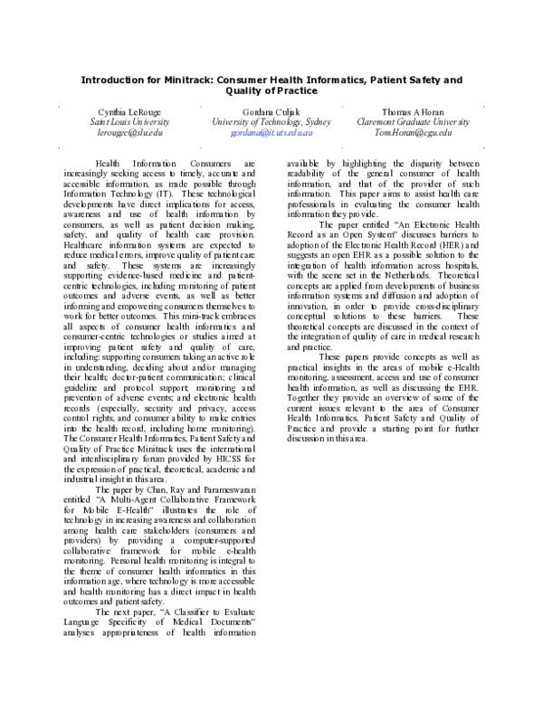 (PDF) Minitrack: Consumer Health Informatics, Patient Safety and ...