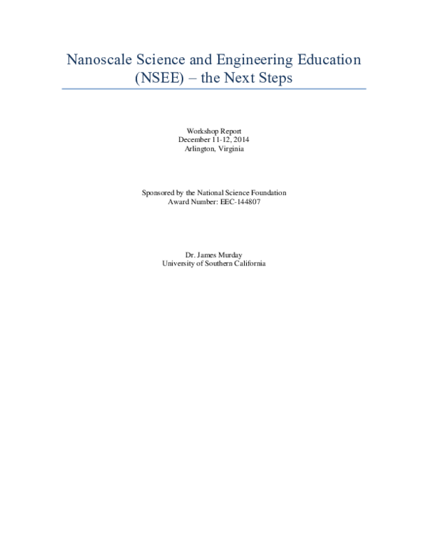 (PDF) Nanoscale Science and Engineering Education (NSEE)—The Next Steps