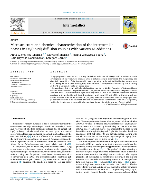 Pdf Microstructure And Chemical Characterization Of The Intermetallic