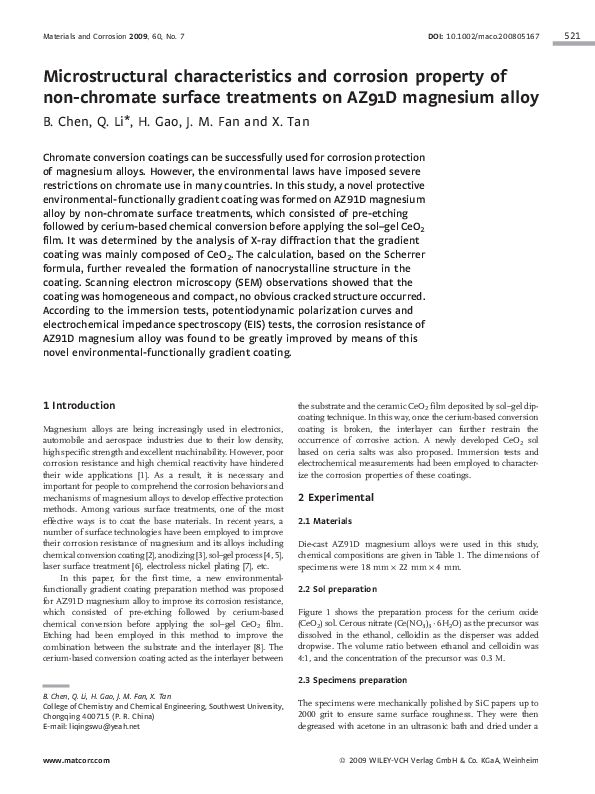 (PDF) Microstructural characteristics and corrosion behavior of cerium oxide conversion coatings ...