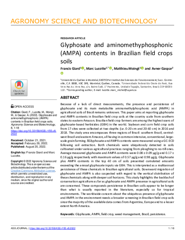 (PDF) Glyphosate and aminomethyphosphonic (AMPA) contents in Brazilian ...
