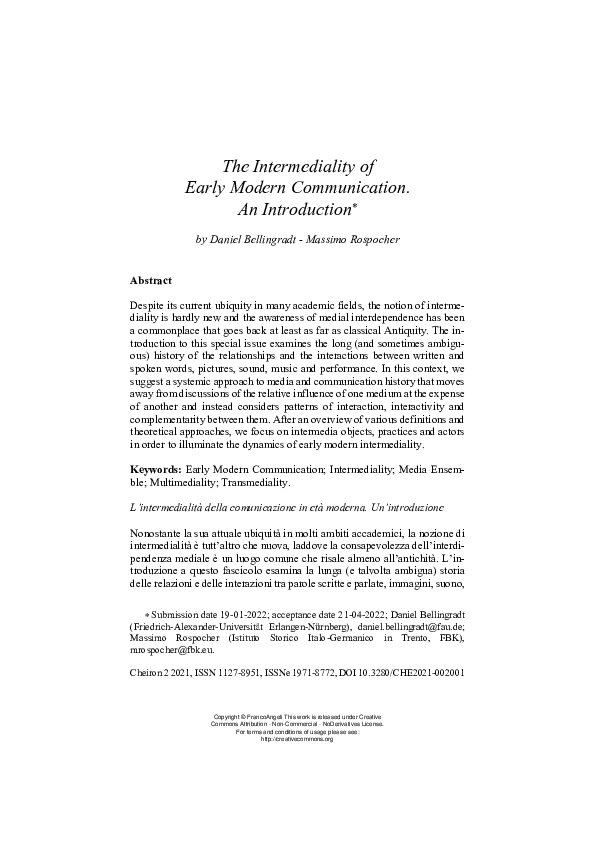(PDF) The Intermediality of Early Modern Communication