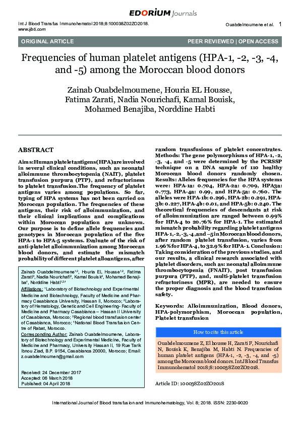 (PDF) Frequency of human platelet antigens (HPA)-1, -2, -5 and -15 in ...