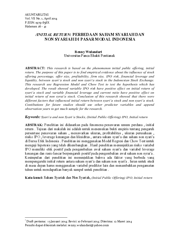 (PDF) Initial Return: Perbedaan Saham Syariah Dan Non Syariah DI Pasar ...