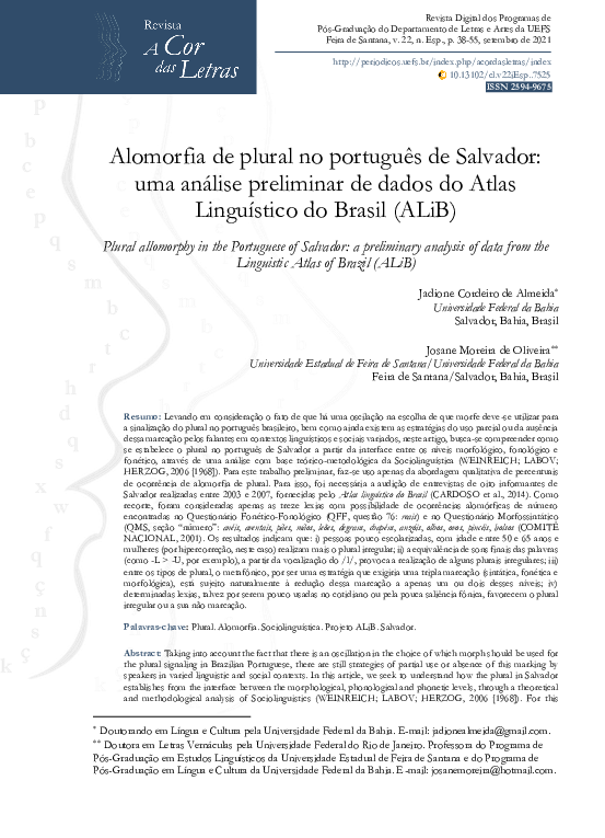 (PDF) Alomorfia de plural no português de Salvador: uma análise ...