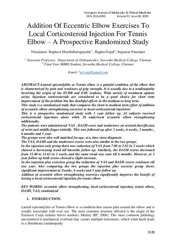 Pdf Addition Of Eccentric Elbow Exercises To Local Corticosteroid Injection For Tennis Elbow
