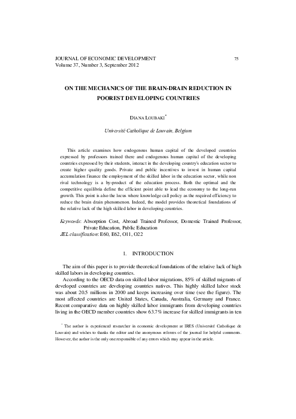 (PDF) On the Mechanics of the Brain-Drain Reduction in Poorest Developing Countries