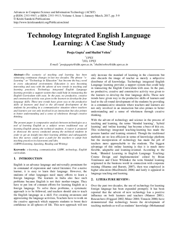(PDF) Technology Integrated English Language Learning: A Case Study