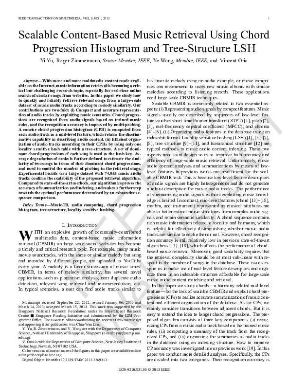 Pdf Scalable Content Based Music Retrieval Using Chord Progression Histogram And Tree