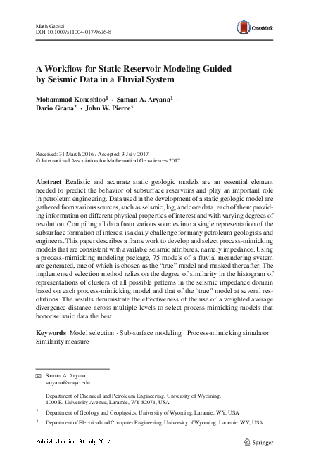 Pdf A Workflow For Static Reservoir Modeling Guided By Seismic Data