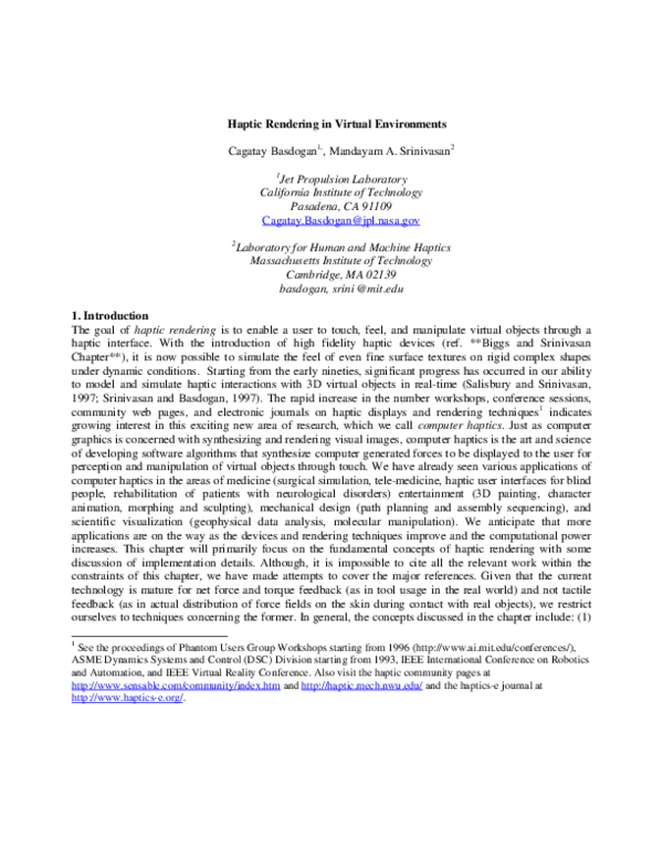 Haptic Rendering In Virtual Environments 2990