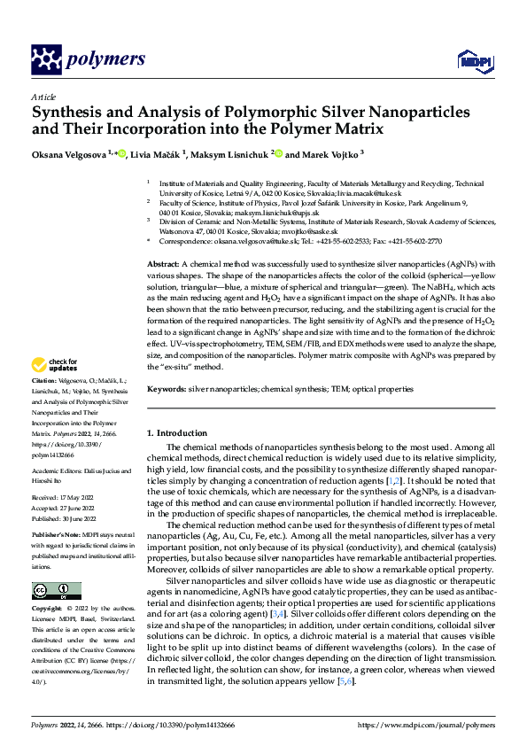 (PDF) Synthesis and Analysis of Polymorphic Silver Nanoparticles and Their Incorporation into ...