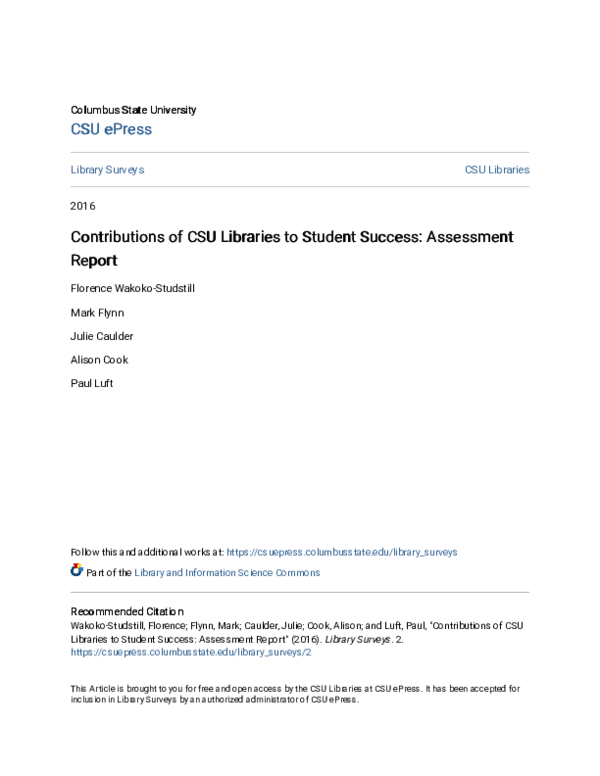 (PDF) Contributions of CSU Libraries to Student Success: Assessment Report
