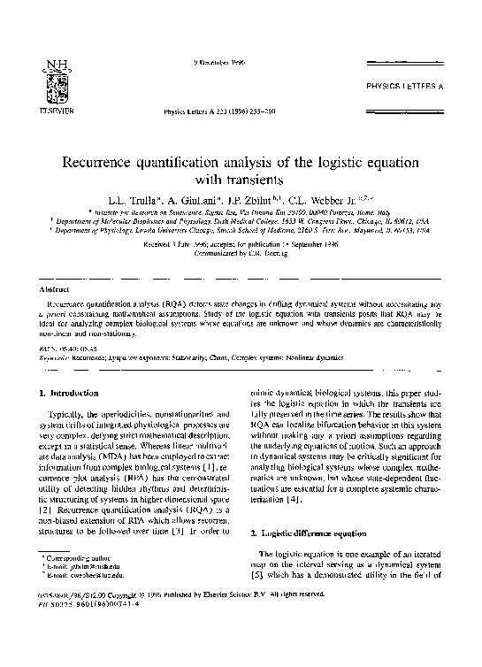 Recurrence Quantification Analysis Of The Logistic Equation With Transients