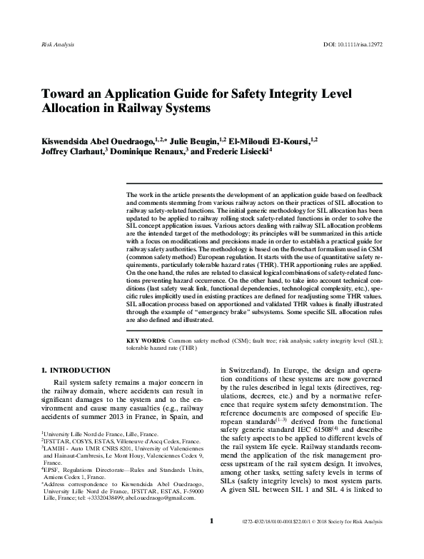 (PDF) Toward an Application Guide for Safety Integrity Level Allocation ...