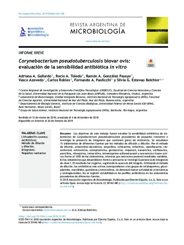(PDF) Corynebacterium pseudotuberculosis biovar ovis: evaluación de la ...