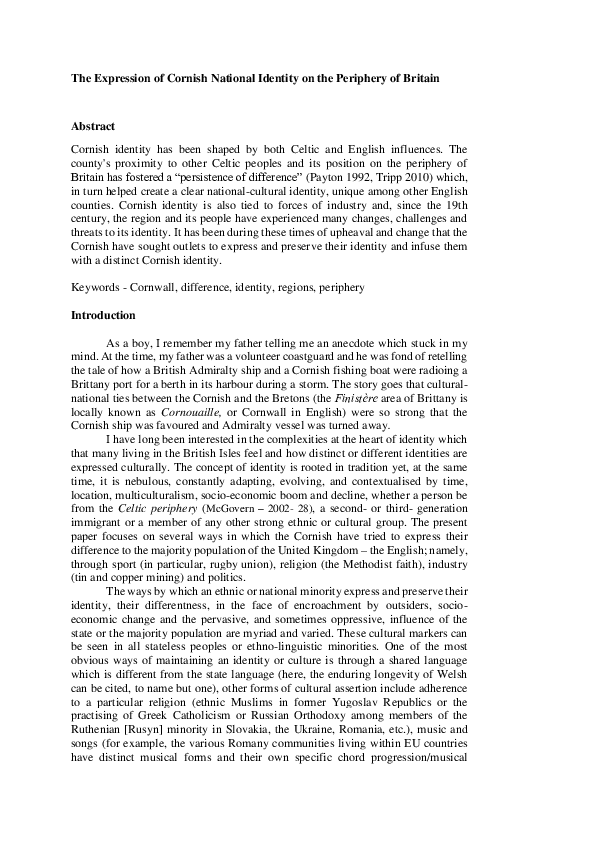 (PDF) The Expression of Cornish National Identity on the Periphery of ...