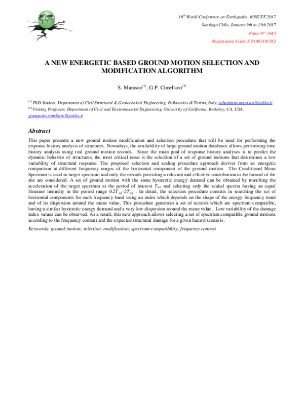 (PDF) A new energetic based ground motion selection and modification algorithm | Gian Paolo ...