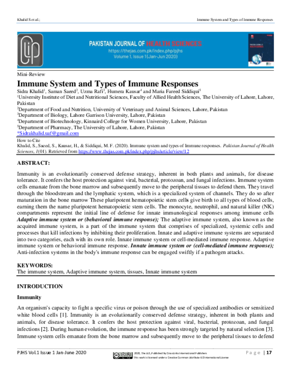 (PDF) Immune system and types of Immune responses | Sidra Khalid - Academia.edu