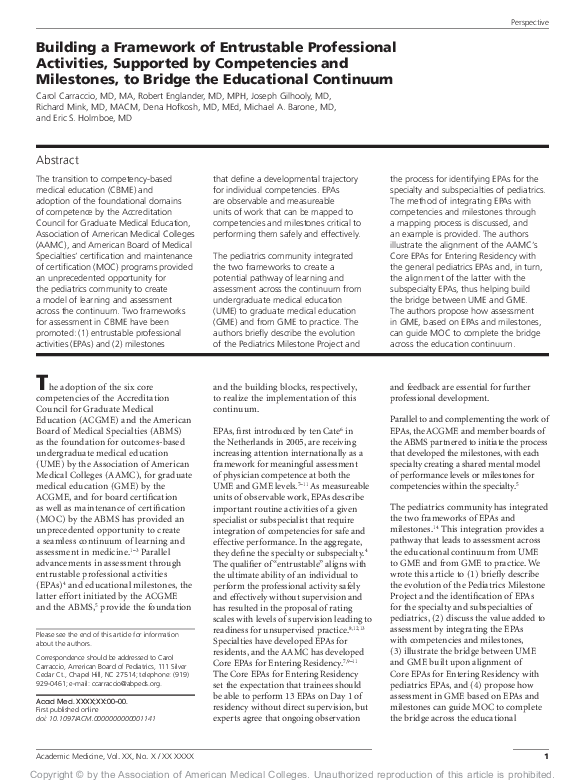 (PDF) Building a Framework of Entrustable Professional Activities, Supported by Competencies and ...