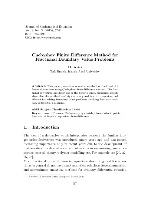 Pdf Chebyshev Finite Difference Method For Fractional Boundary Value