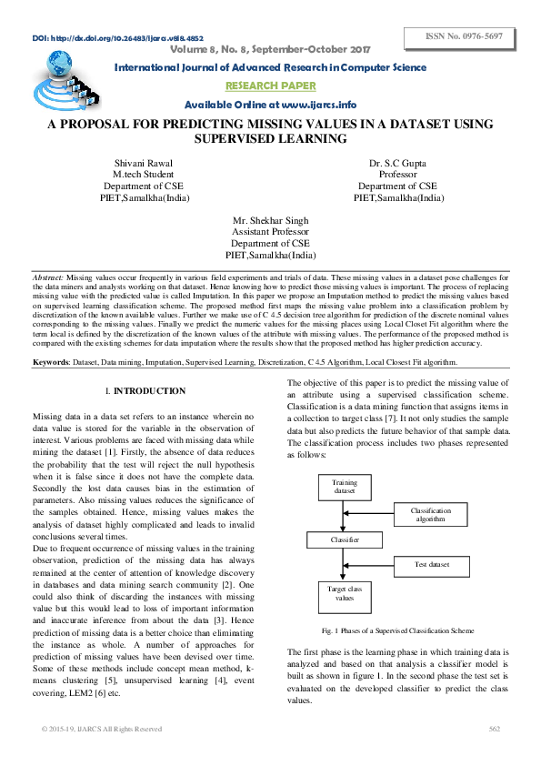 Pdf A Proposal For Predicting Missing Values In A Dataset Using