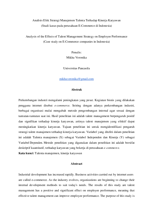 (PDF) Analysis of the Effects of Talent Management Strategy on Employee Performance (Case study ...