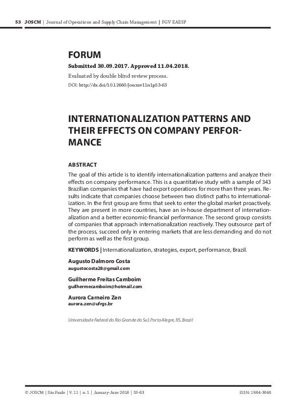 (PDF) Internationalization patterns and their effects on company ...