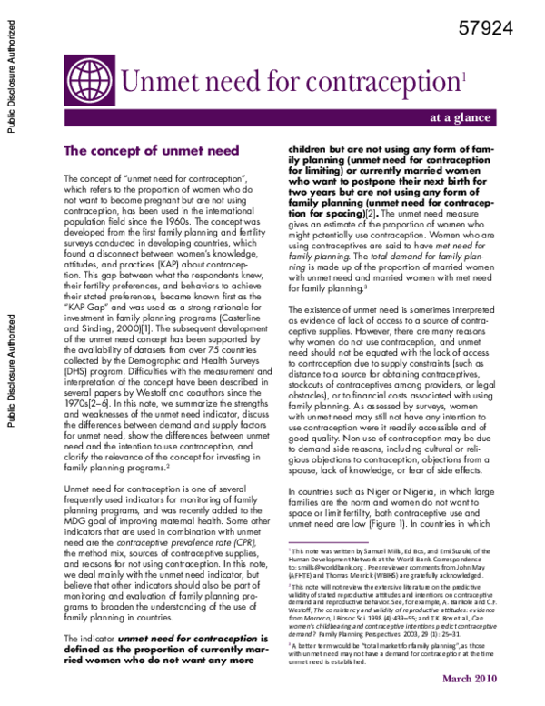 (PDF) Unmet need for contraception